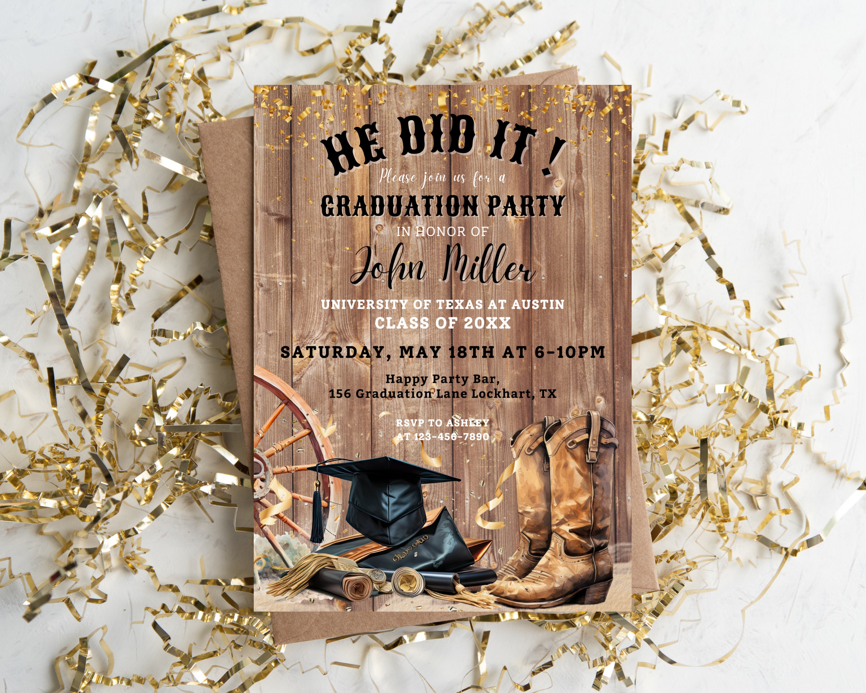 Editable Western Graduation Party Invitation Digital Invite Rustic ...