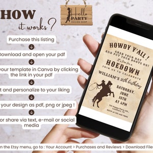 Editable Western Hoedown Birthday Invitation -cowboy Rodeo Silhouette ...
