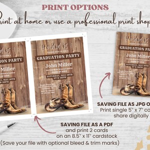 Editable Western Graduation Party Invitation - Digital Invite Rustic ...