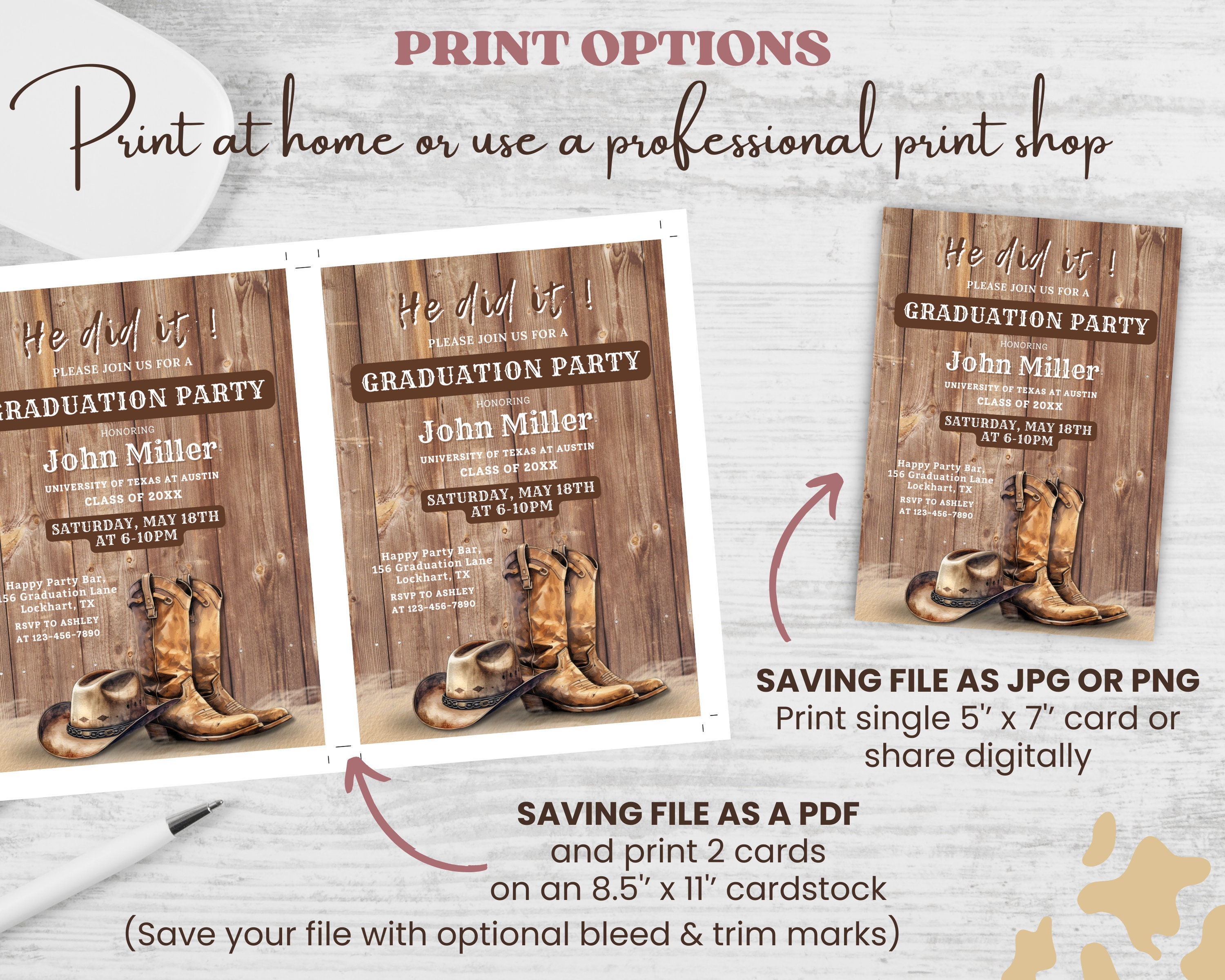 Editable Western Graduation Party Invitation Digital Invite Rustic ...