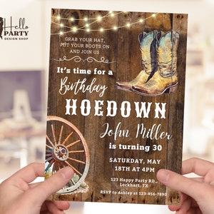 Editable Western Hoedown Birthday Party Invitation - Cowboy Digital ...