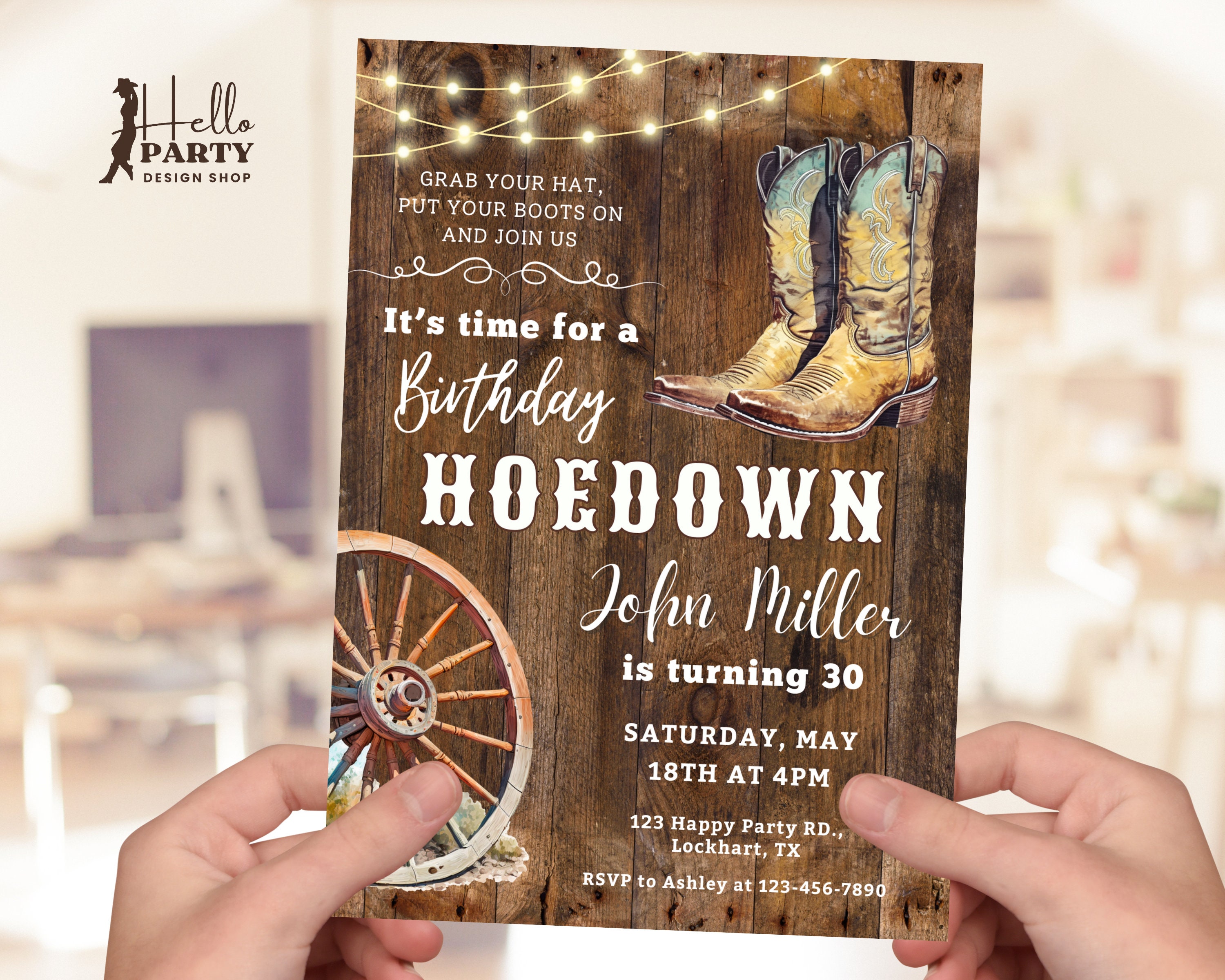 Editable Western Hoedown Birthday Party Invitation Cowboy Digital ...