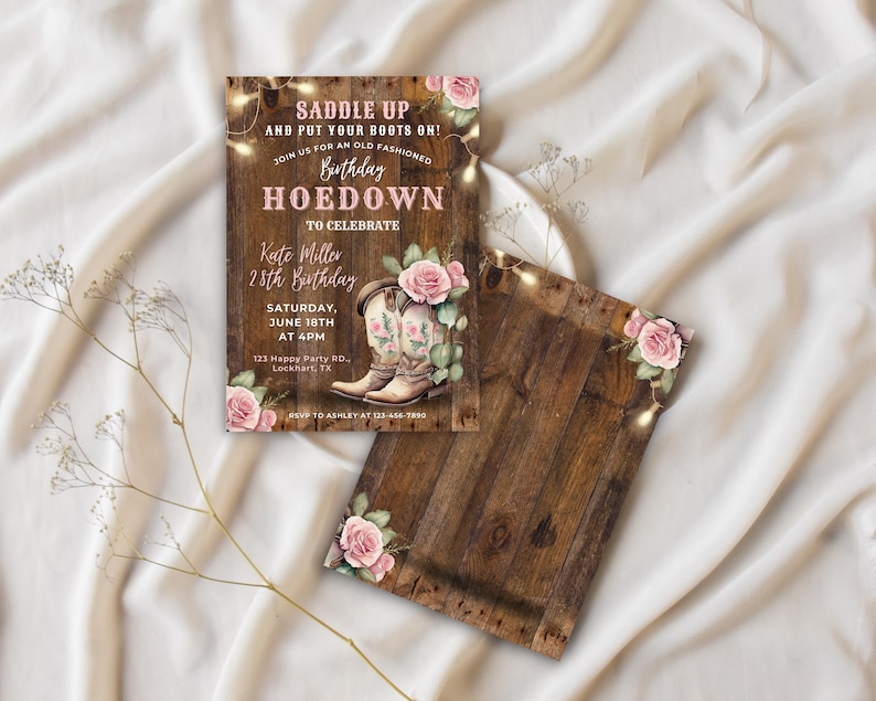 Editable Cowgirl Invitation, Hoedown Birthday Party, Western Floral ...