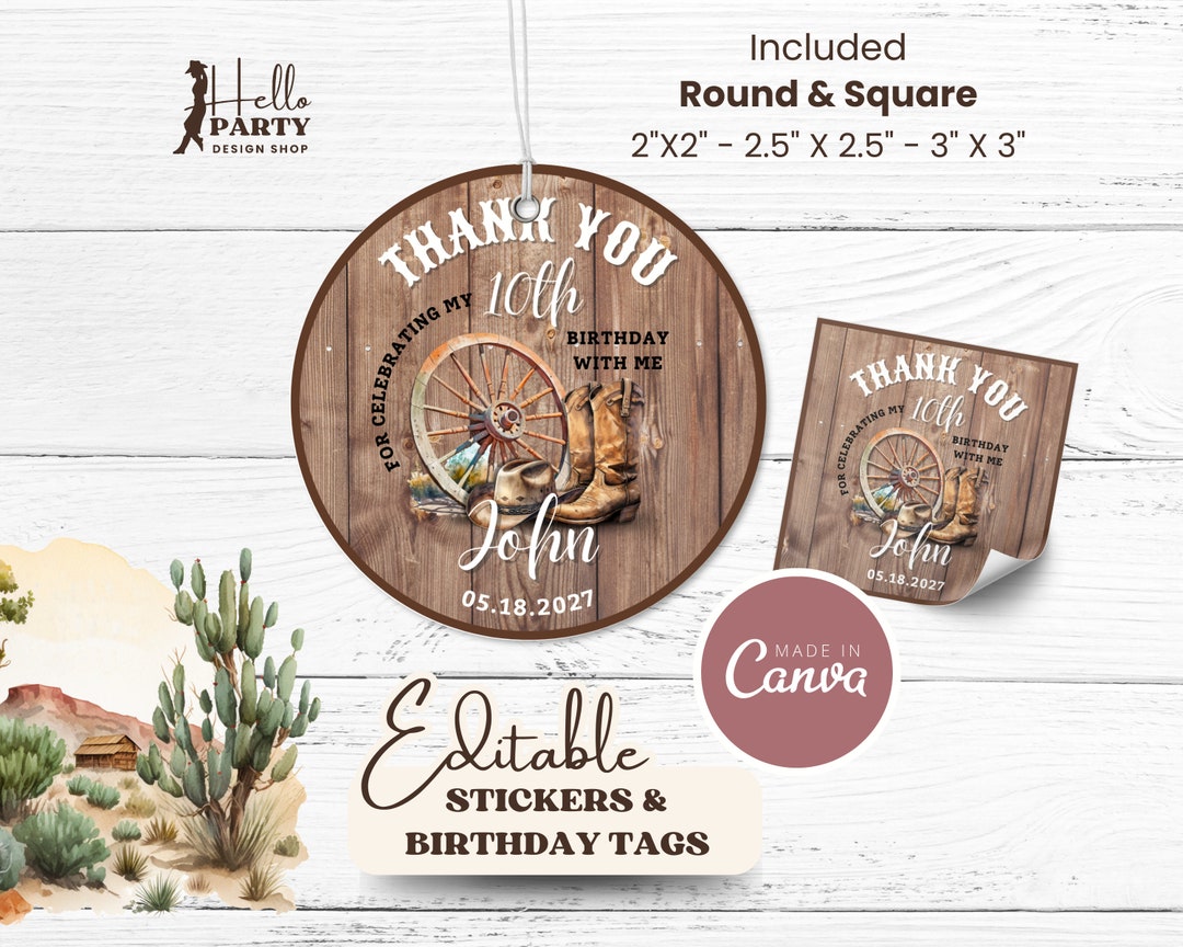 Editable Western Tags, Printable Birthday Party Favor Tag, Western ...