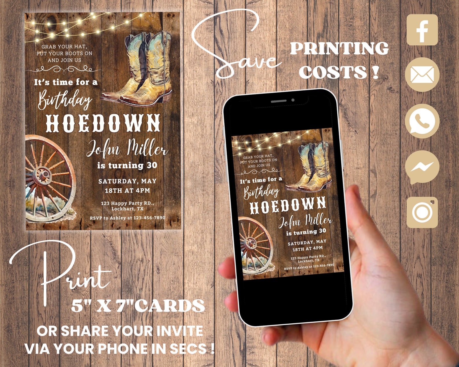 Editable Western Hoedown Birthday Party Invitation - Cowboy Digital ...