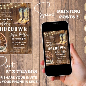 Editable Western Hoedown Birthday Party Invitation - Cowboy Digital ...