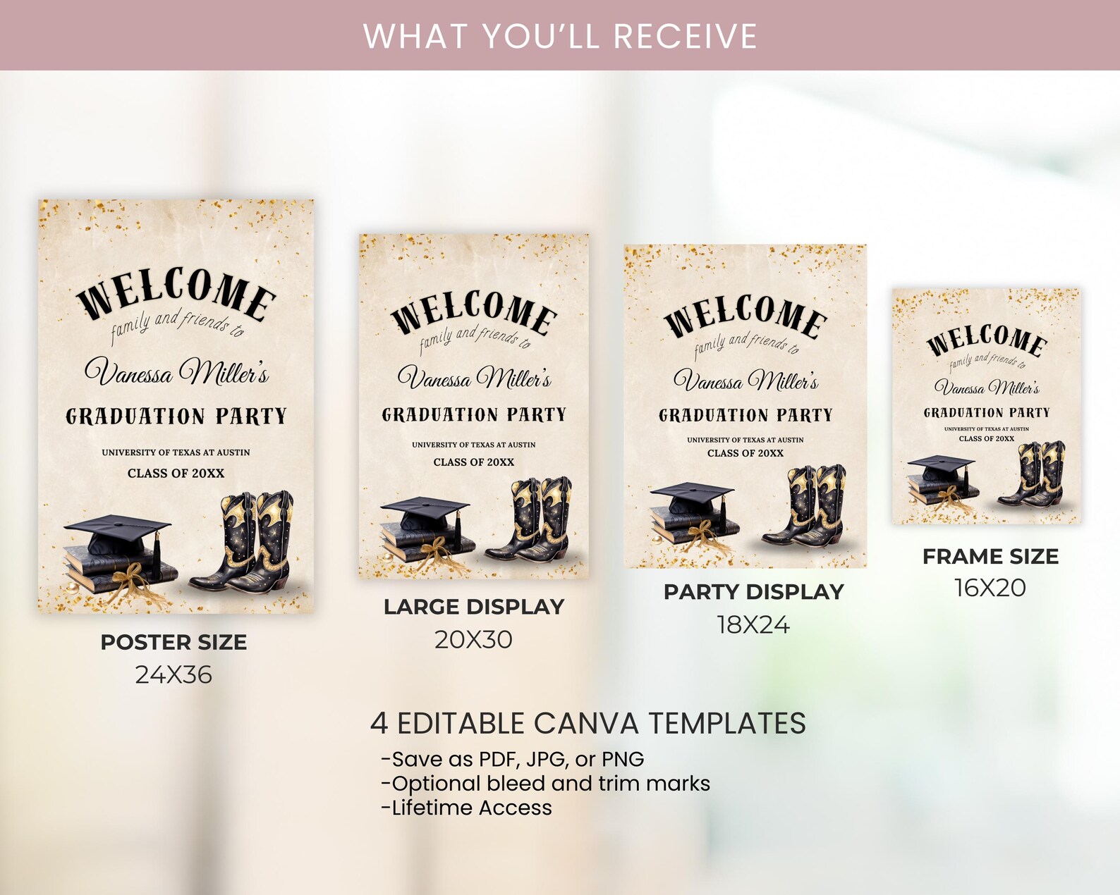 Girl Western Graduation Party Welcome Sign, Cowgirl College Grad, Boots ...