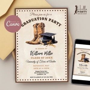Editable Western Graduation Party Invitation - Digital Invite Rustic ...