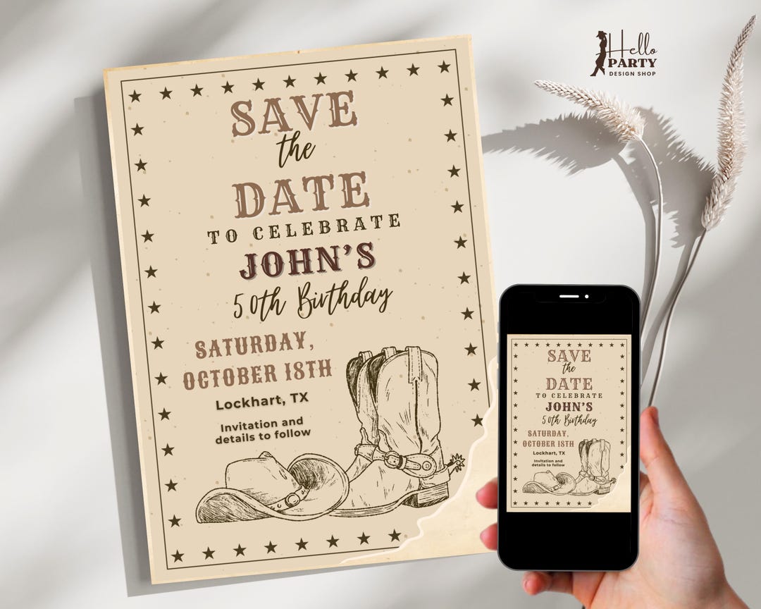 Western Save the Date, Cowboy Save the Date, Hoedown 50th Birthday ...