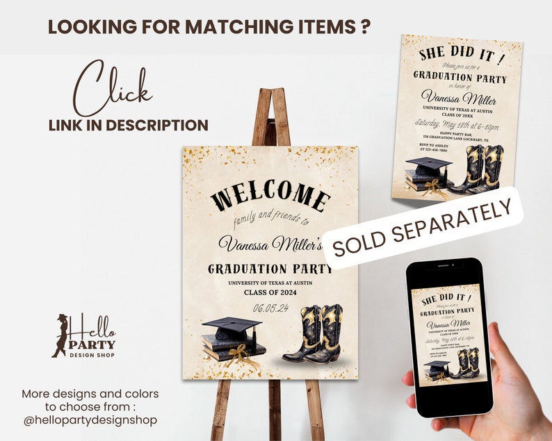 Western Graduation Party Welcome Sign Digital Rustic Poster College ...