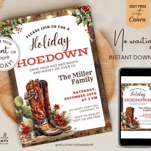 Editable Christmas Hoedown Invitation, Holiday Hoedown Invite, Cowboy ...