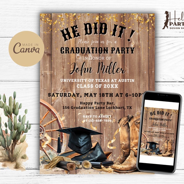 Graduation Western Party Invitation - Etsy