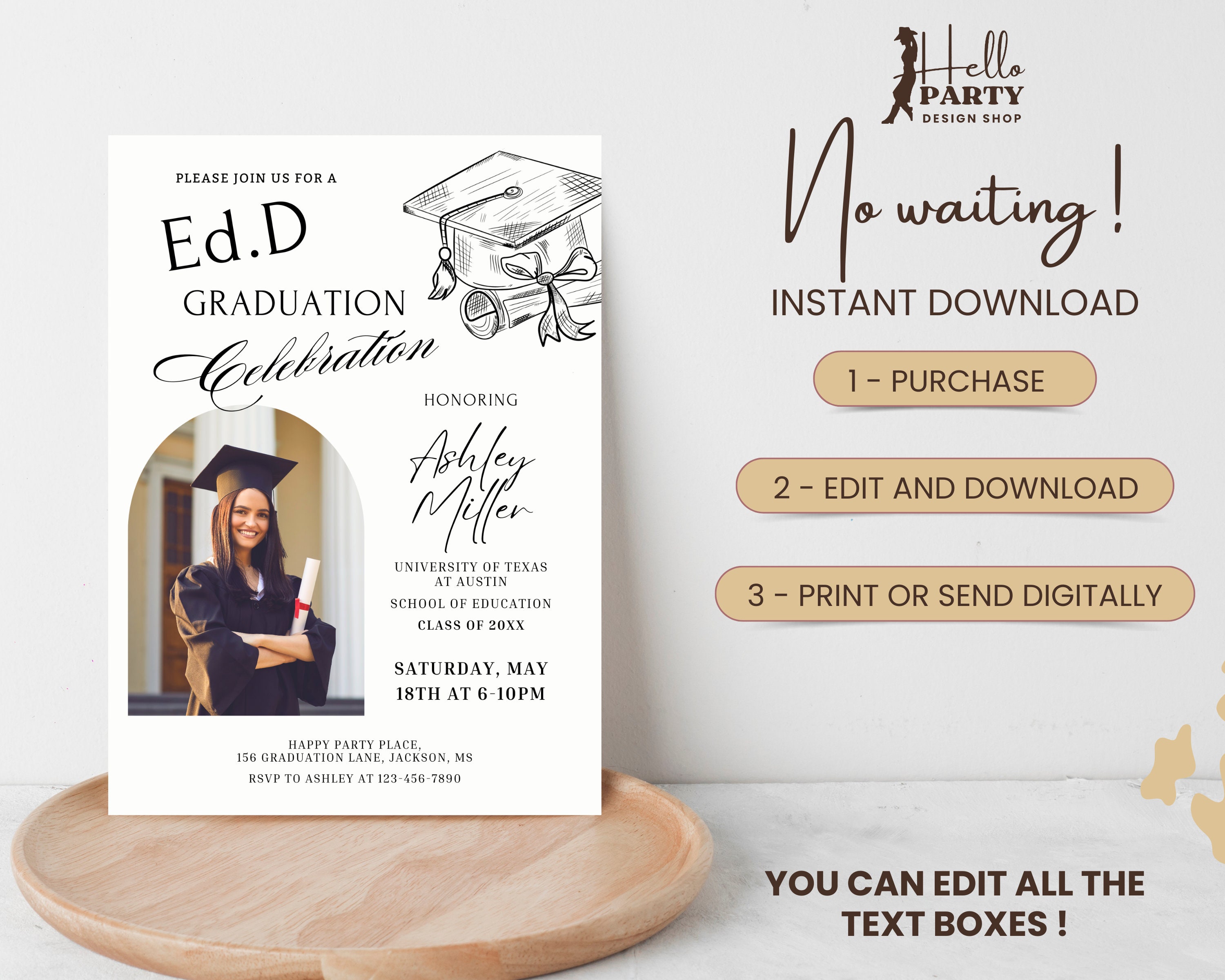 Minimalist Ed.d Graduation Party Invitation Photo -education Doctorate ...