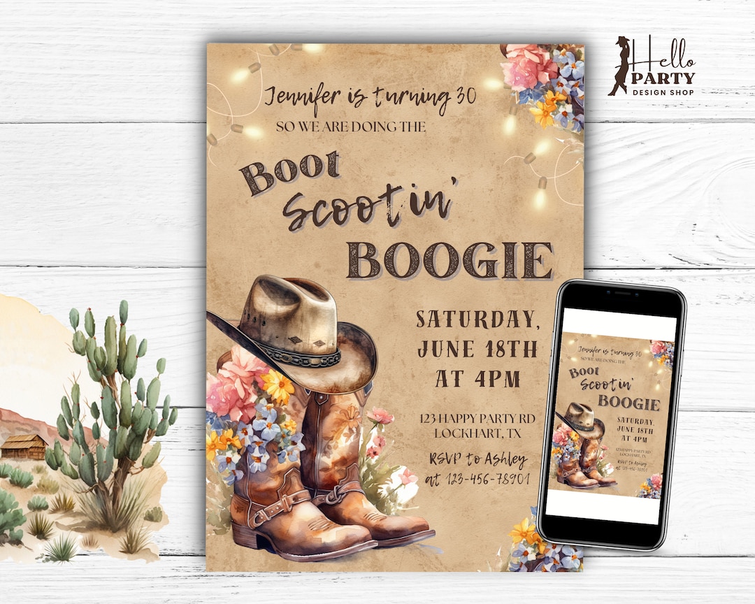 Boot Scootin Boogie Birthday Invitation - Pink Country 30th Bday Party ...