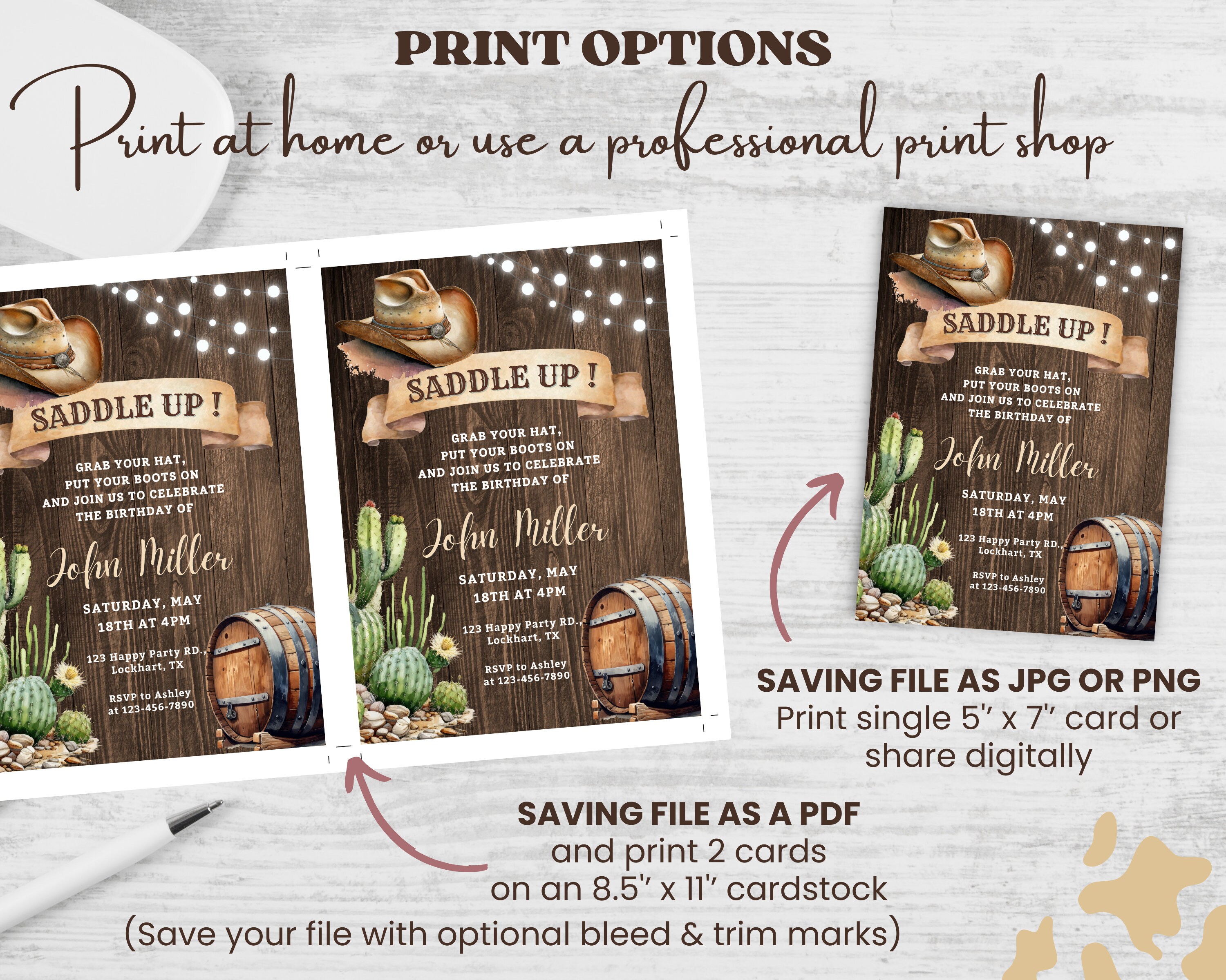 Editable "saddle Up" Birthday Party Invitation - Cowboy Boots Digital ...