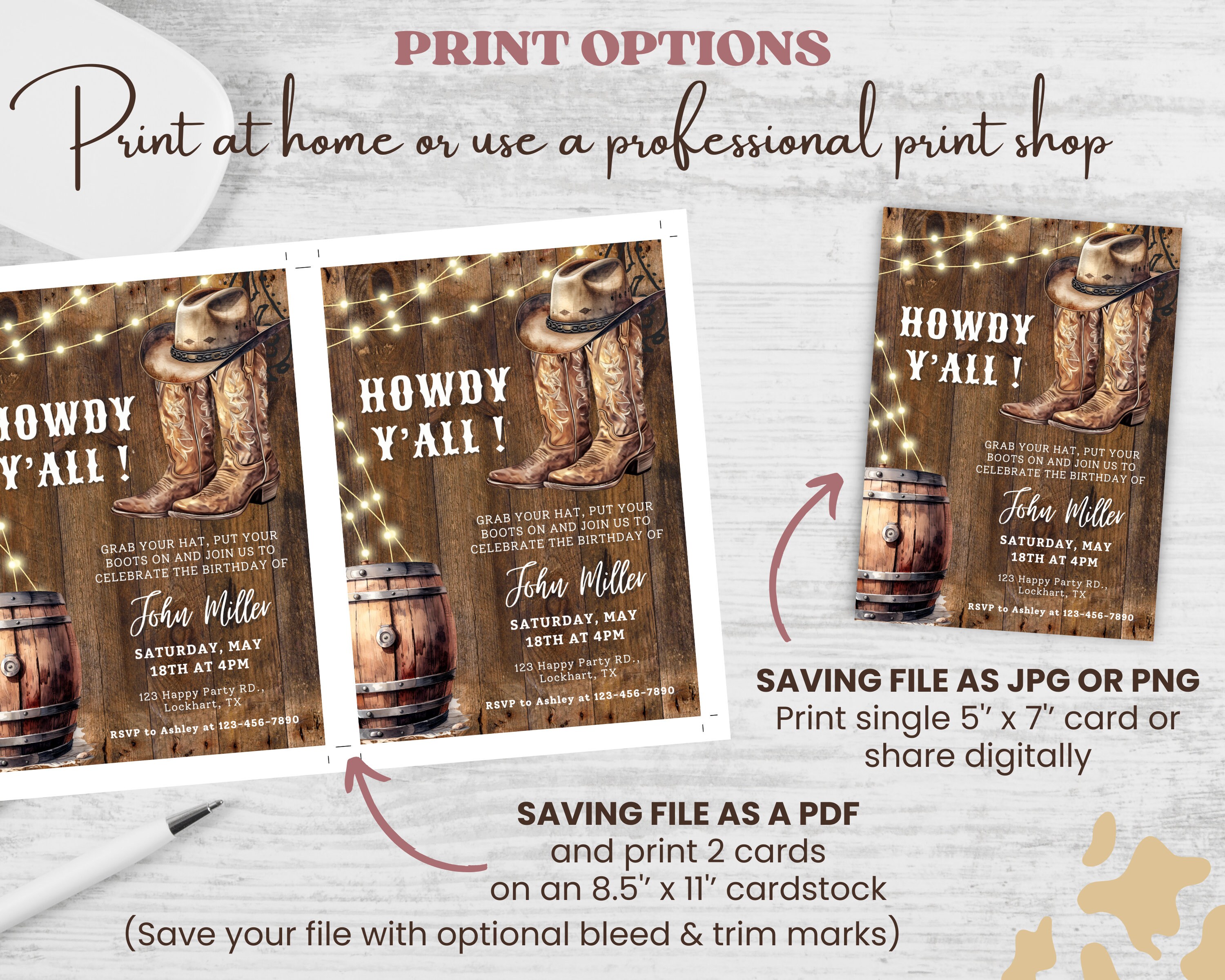 Editable Howdy Y'all Birthday Party Invitation western Cowboy Digital ...