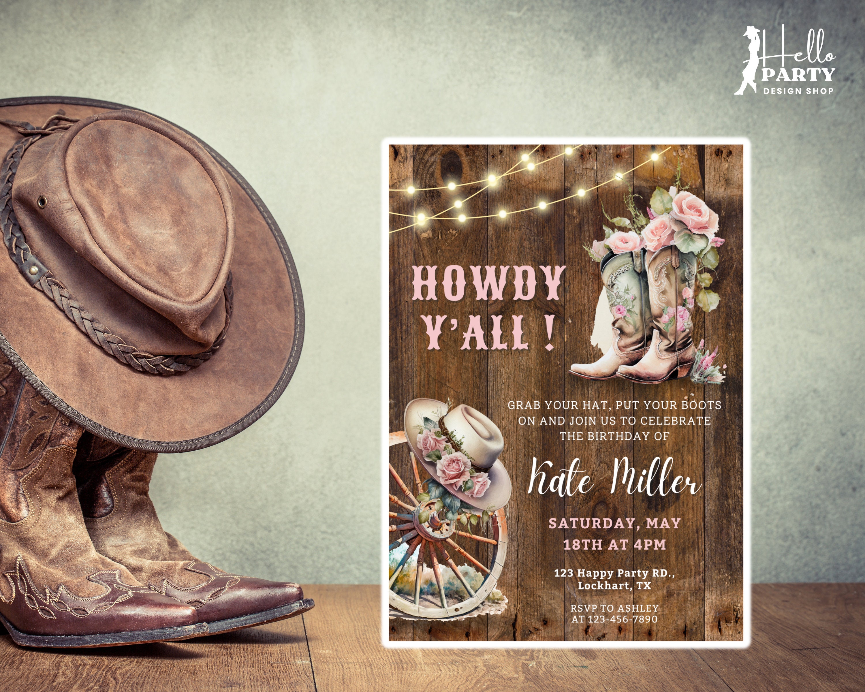 Editable Pink Howdy Y'all Birthday Party Invitation Western Cowgirl ...
