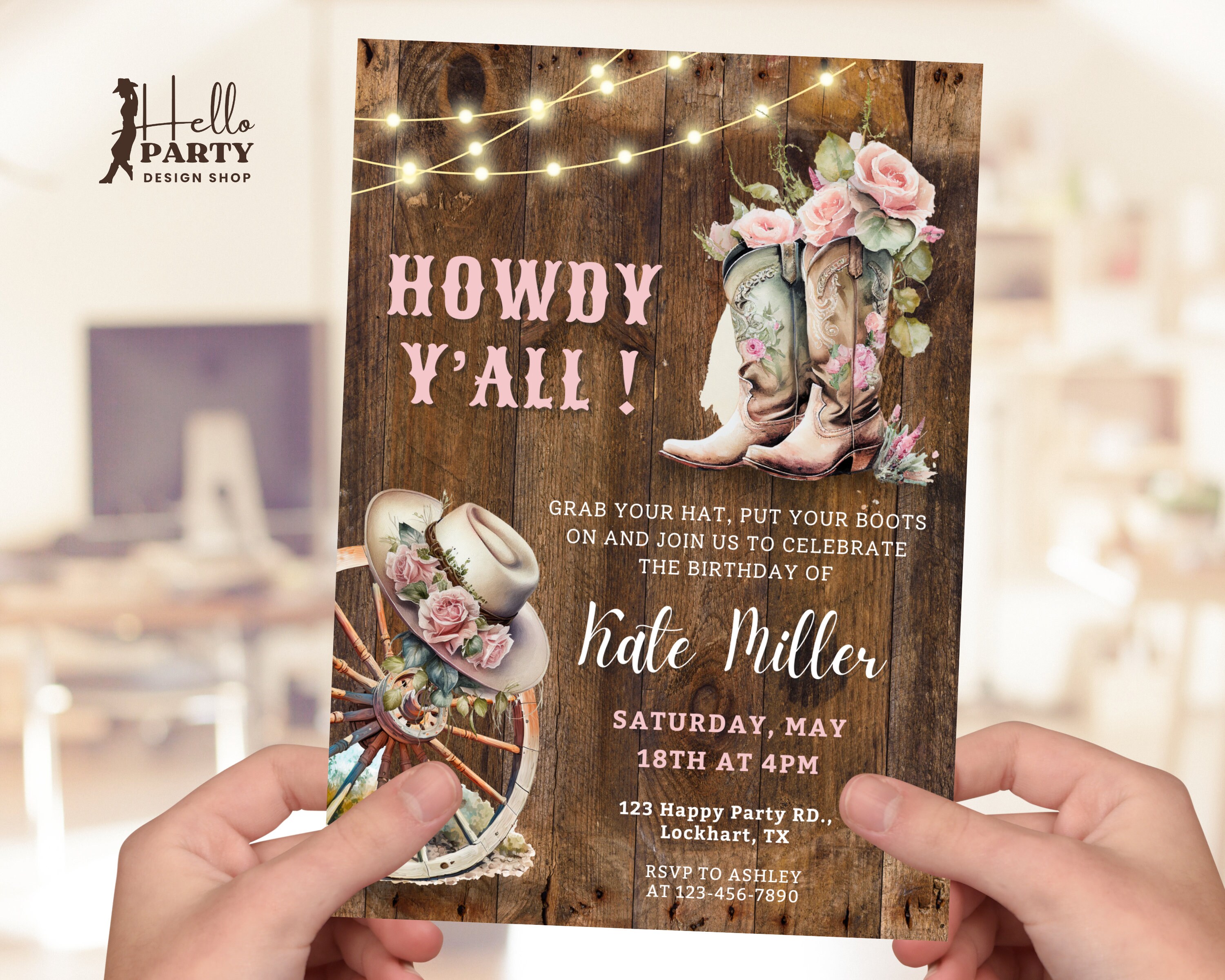 Editable Pink Howdy Y'all Birthday Party Invitation Western Cowgirl ...