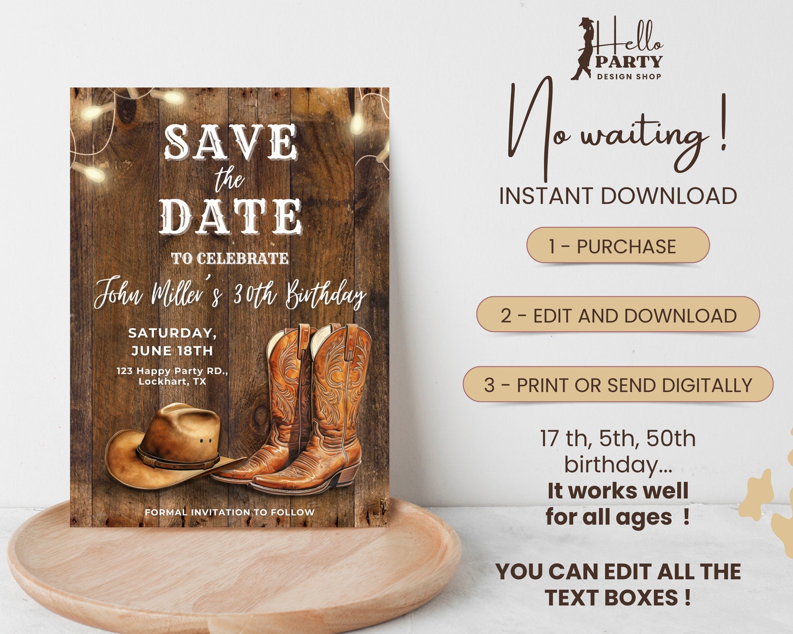 Editable Western Save the Date Birthday Party Invitation - Cowboy ...