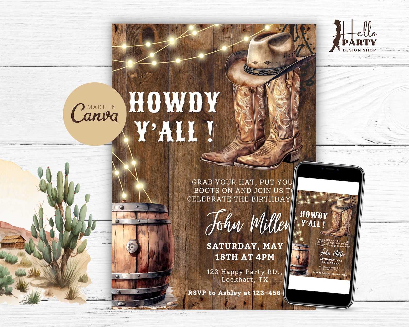 Editable Howdy Y'all Birthday Party Invitation western Cowboy Digital ...