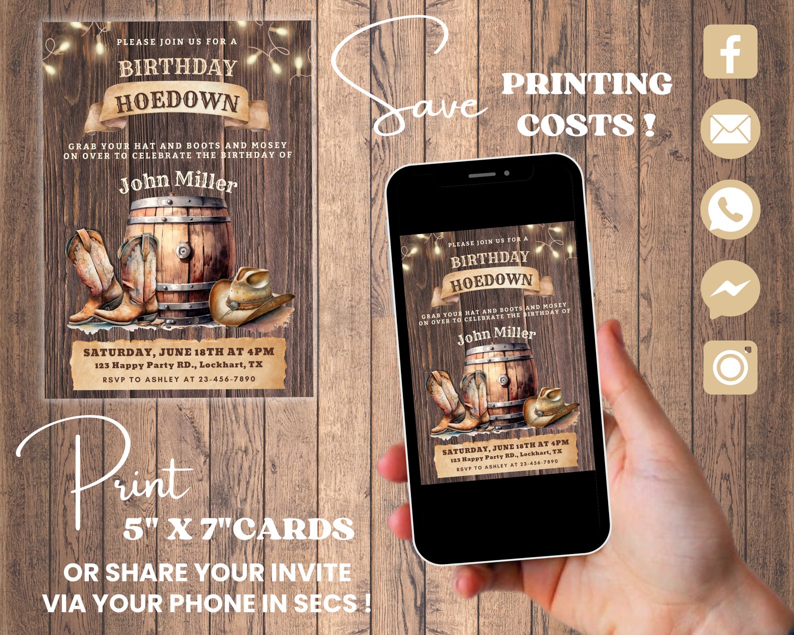 Editable Hoedown Birthday Party Invitation - Western Cowboy Digital ...
