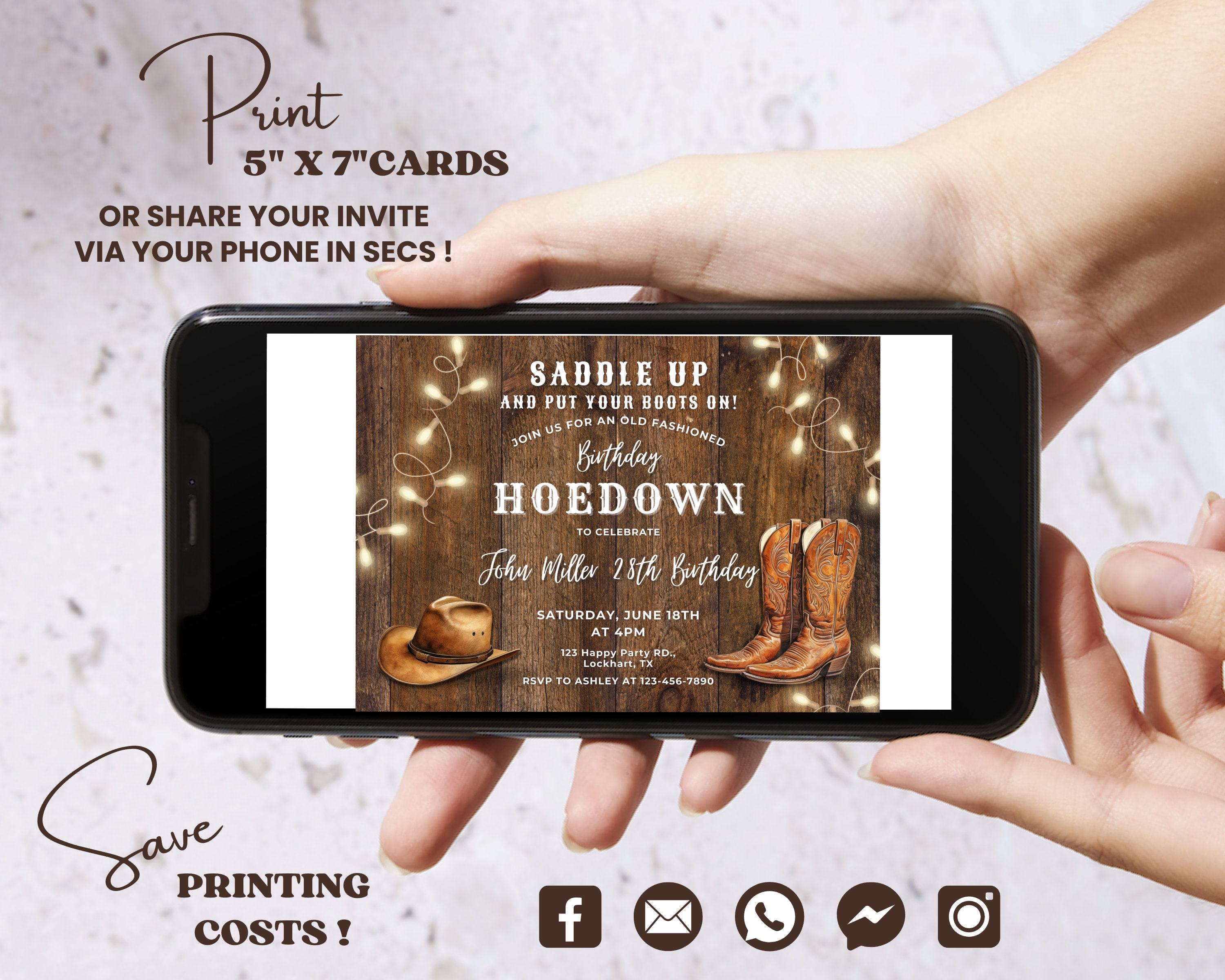 Editable Western Hoedown Birthday Party Invitation Cowboy Digital ...