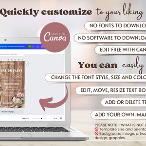 Editable Rustic Graduation Party Invitation - Digital Invite Country College Grad Hat Cowgirl ...