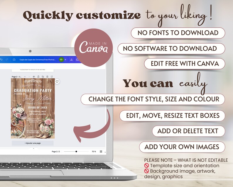 Editable Rustic Graduation Party Invitation Digital Invite Country ...