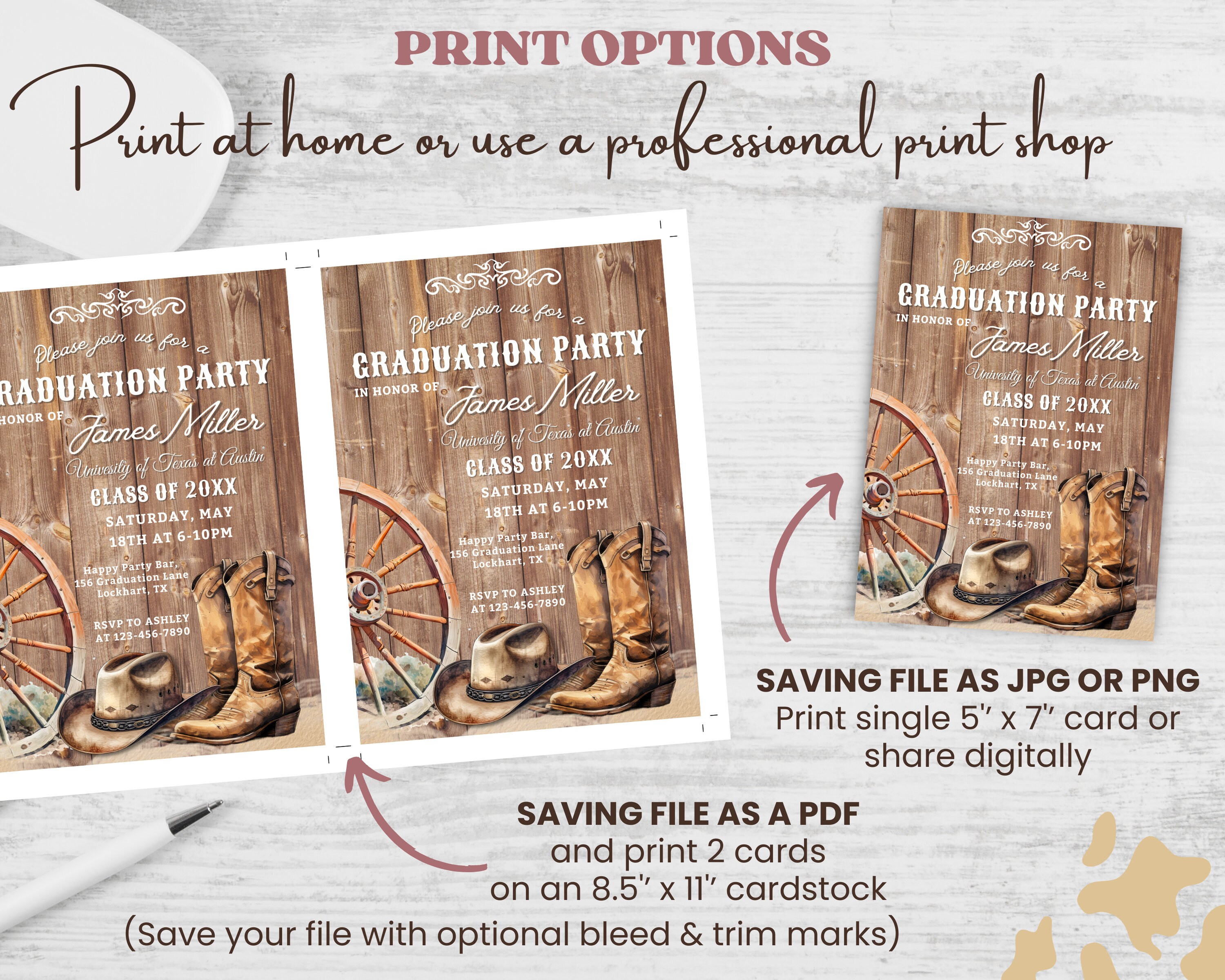 Editable Western Graduation Party Invitation Digital Invite Rustic ...