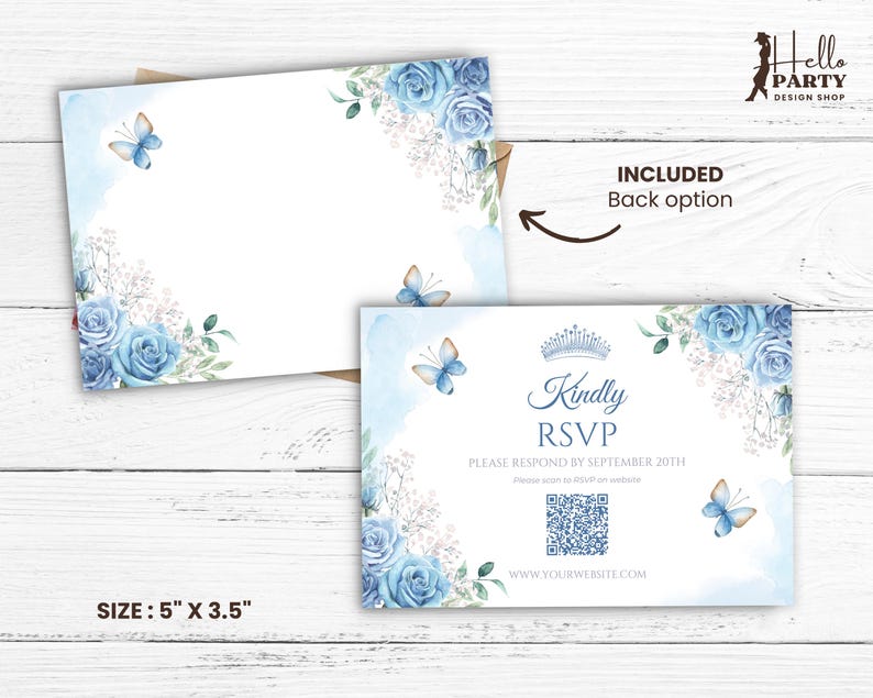 Blue Quinceañera RSVP Card QR Code, Editable Rsvp Insert Card 15th ...
