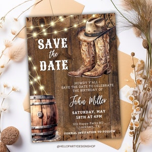 Editable Western Save the Date, Birthday Party Invitation, Cowboy Save ...