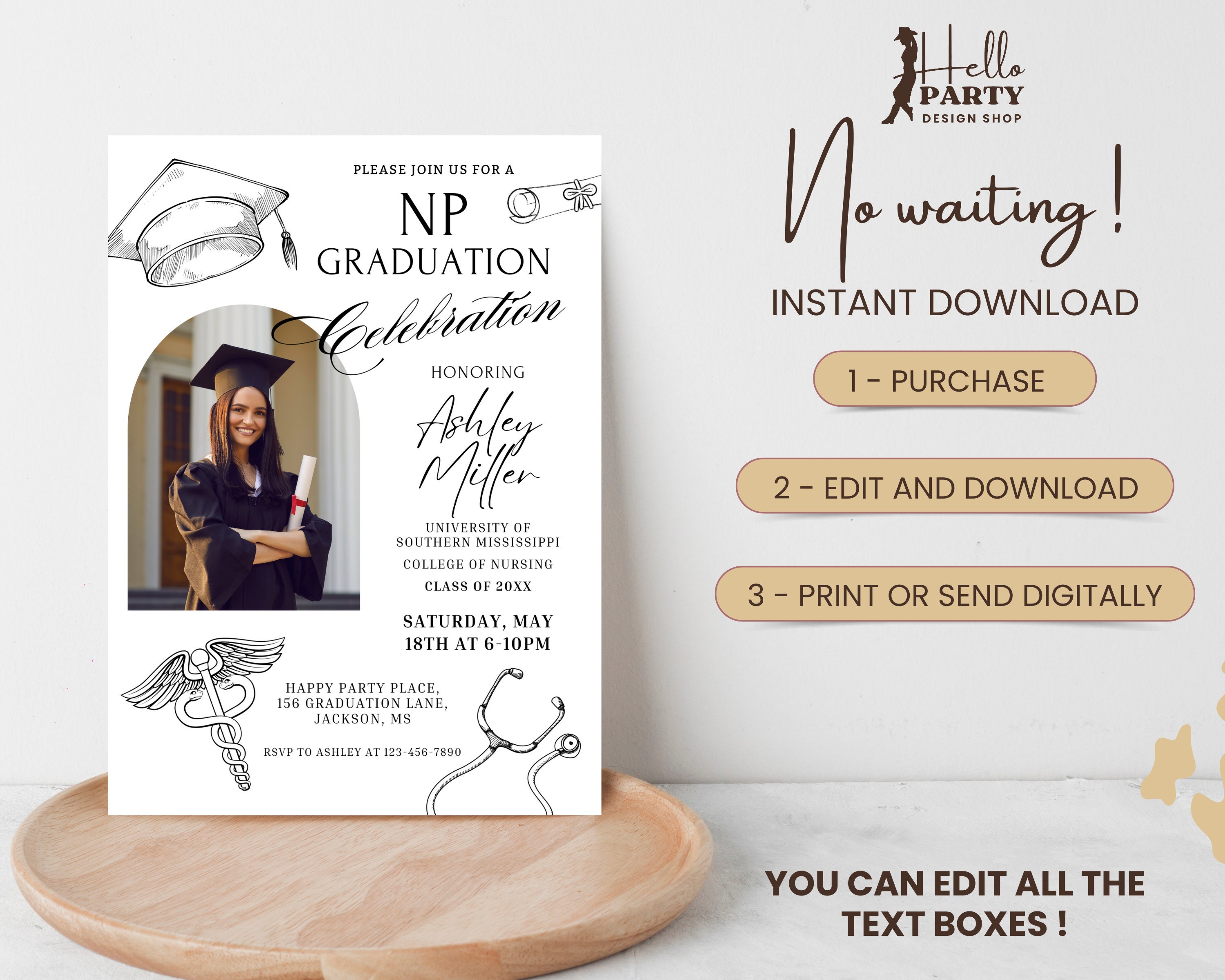 Editable Nursing Graduation Party Photo Invitation Nurse Practitioner ...