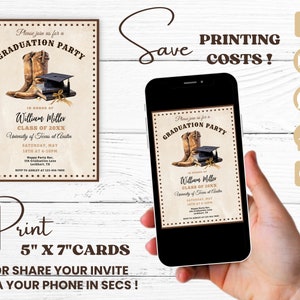 Editable Western Graduation Party Invitation - Digital Invite Rustic ...