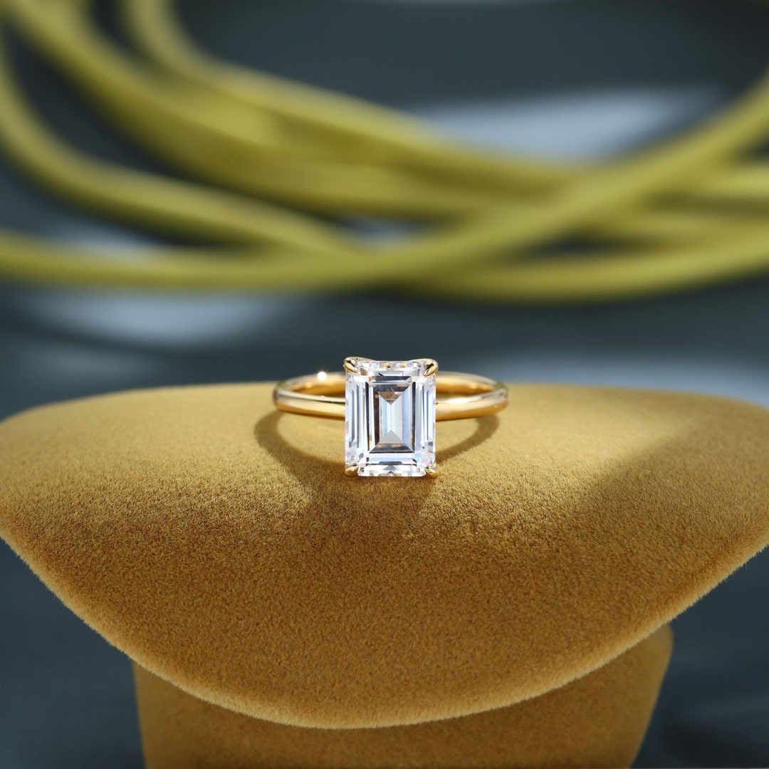 14K Solid Gold Emerald Cut Engagement Ring 3CT Lab Grown Diamond ...