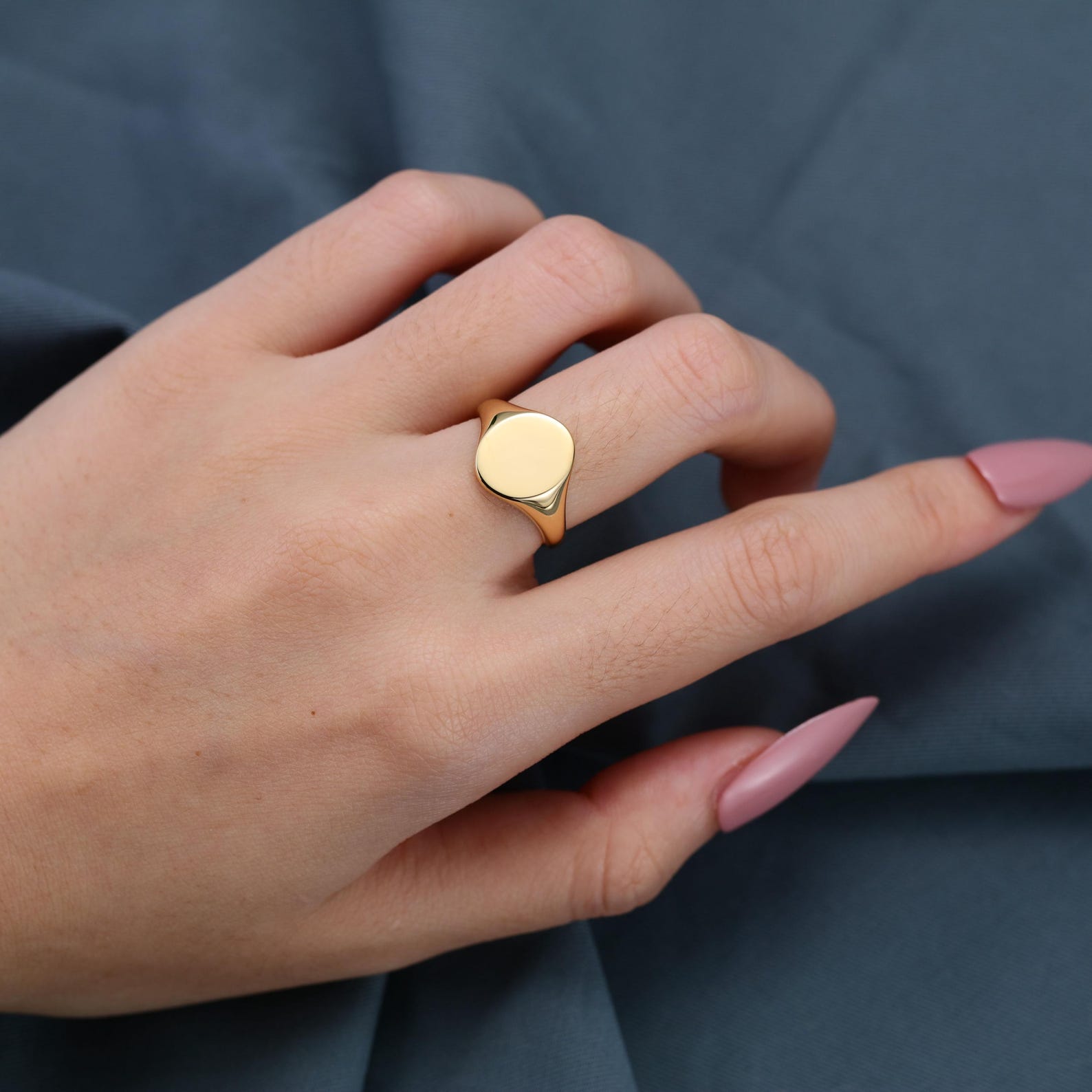 14K Solid Gold Oval Signet Ring Personalized Customized Signet Women's ...