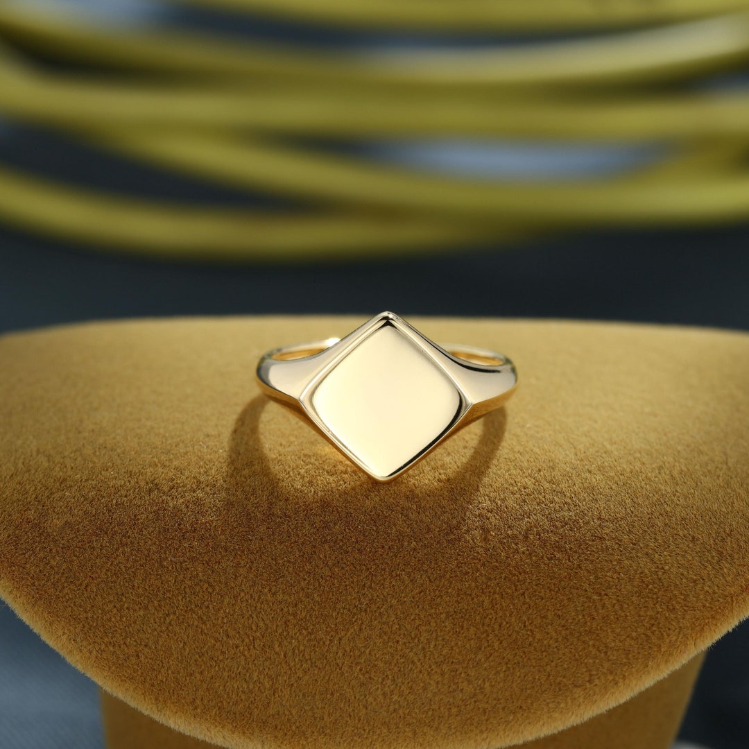 14K Solid Gold Custom Square Signet Ring Gold Square End Ring ...