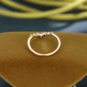 14K Solid Gold Curved Wedding Band Lab Diamond V Ring Enhancer Stackable Ring Women Gift for Her ...