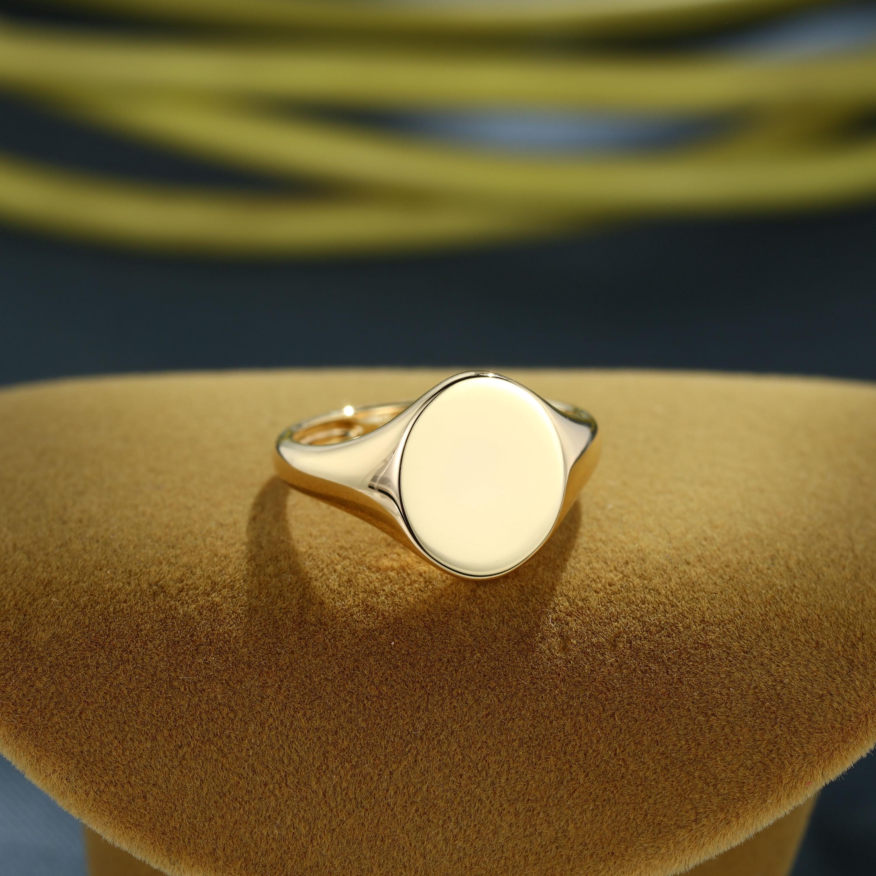 14K Solid Gold Oval Signet Ring Personalized Customized Signet Women's ...