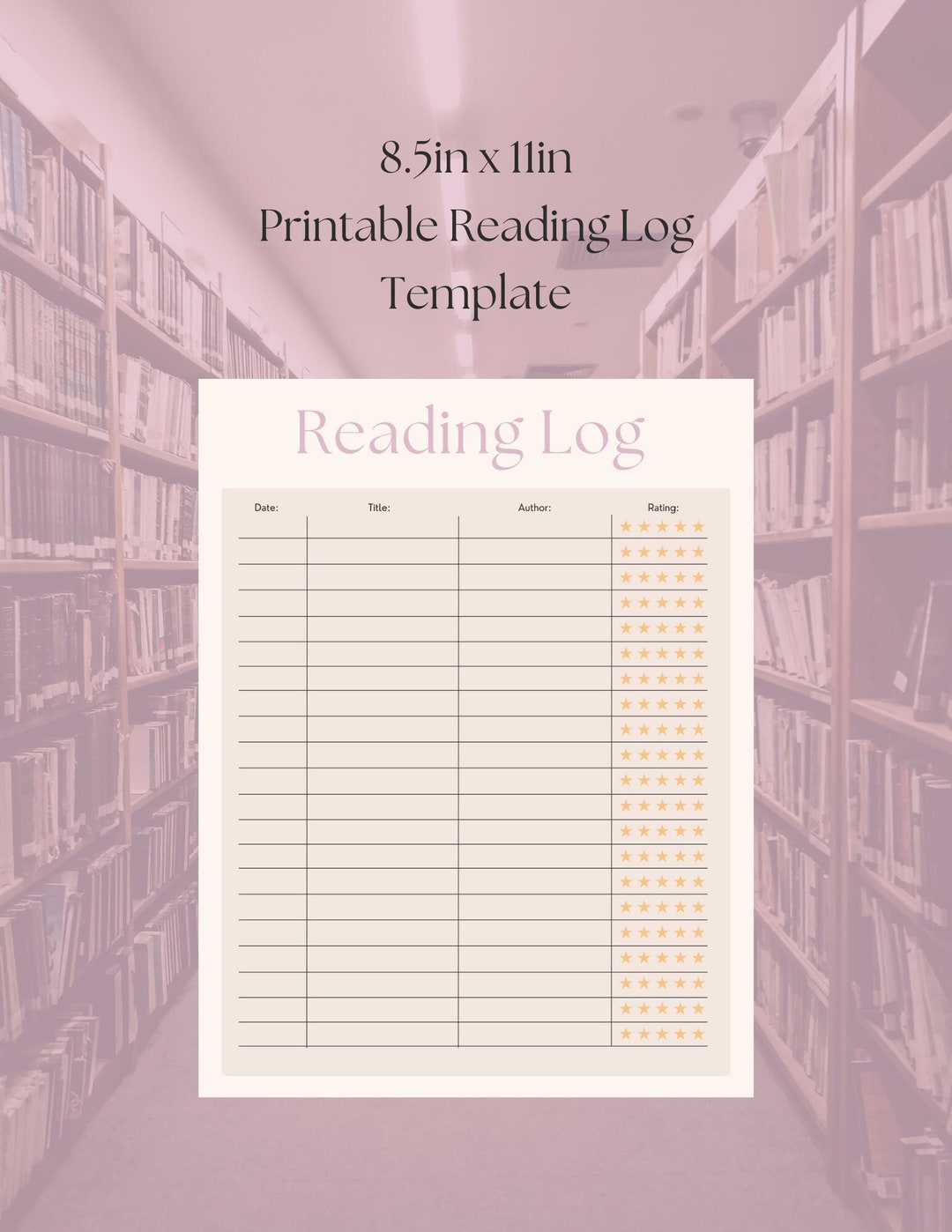 8.5in X 11in Printable Reading Log Template | Book Worm | Reading Log ...