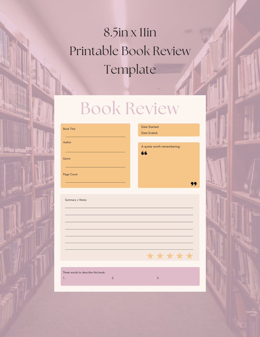 8.5in X 11in Printable Book Review Template | Book Worm | Reading Log ...