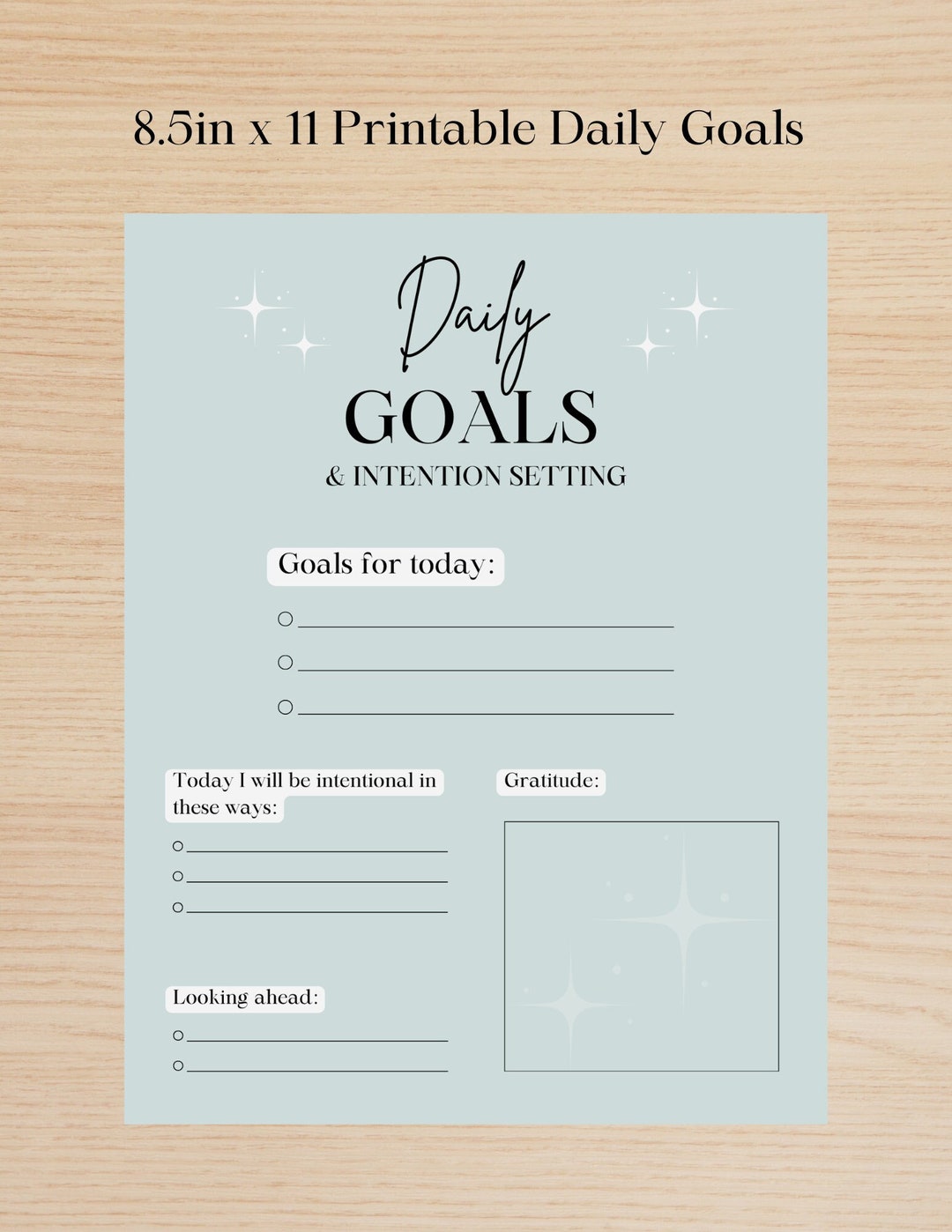 8.5in X 11in Printable Daily Goals Template | Daily Goals & Intention ...