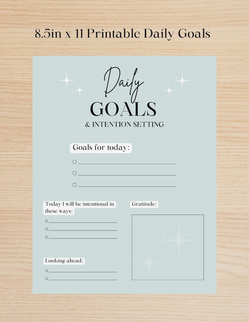 8.5in X 11in Printable Daily Goals Template | Daily Goals & Intention ...