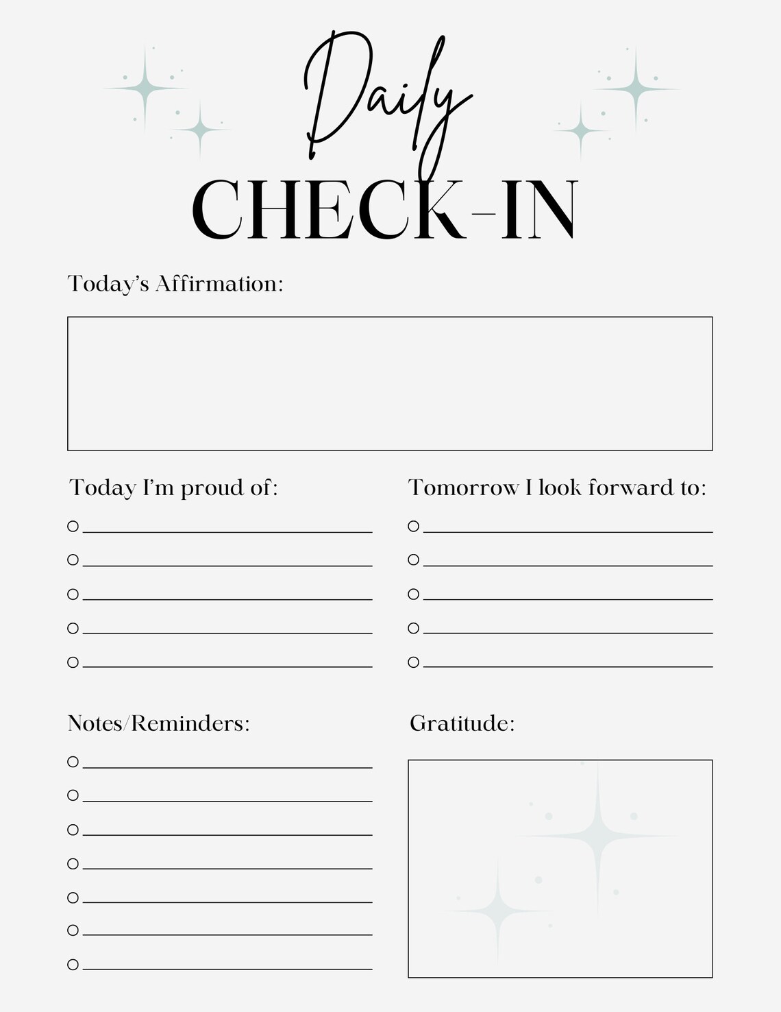 8.5in X 11in Printable Daily Check-in Template | Journal | Gratitude ...