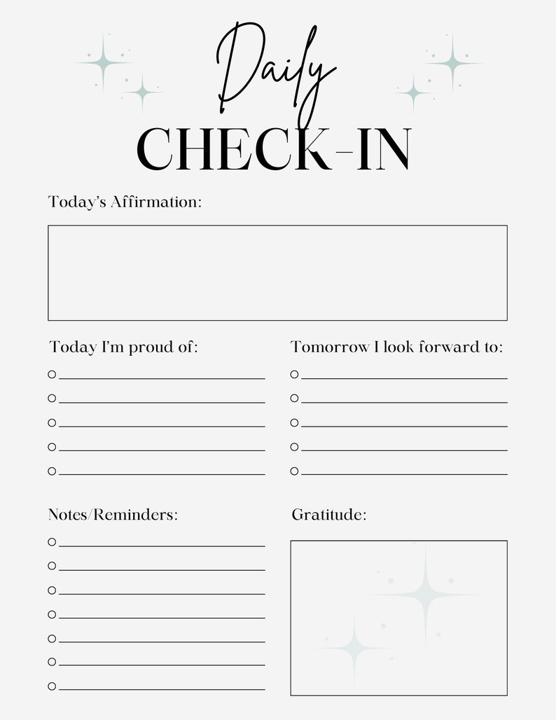 8.5in X 11in Printable Daily Check-in Template | Journal | Gratitude ...