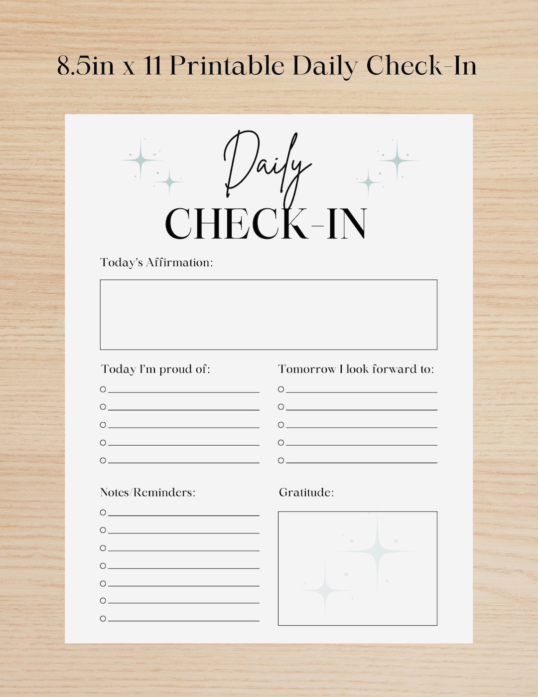 8.5in X 11in Printable Daily Check-in Template | Journal | Gratitude ...