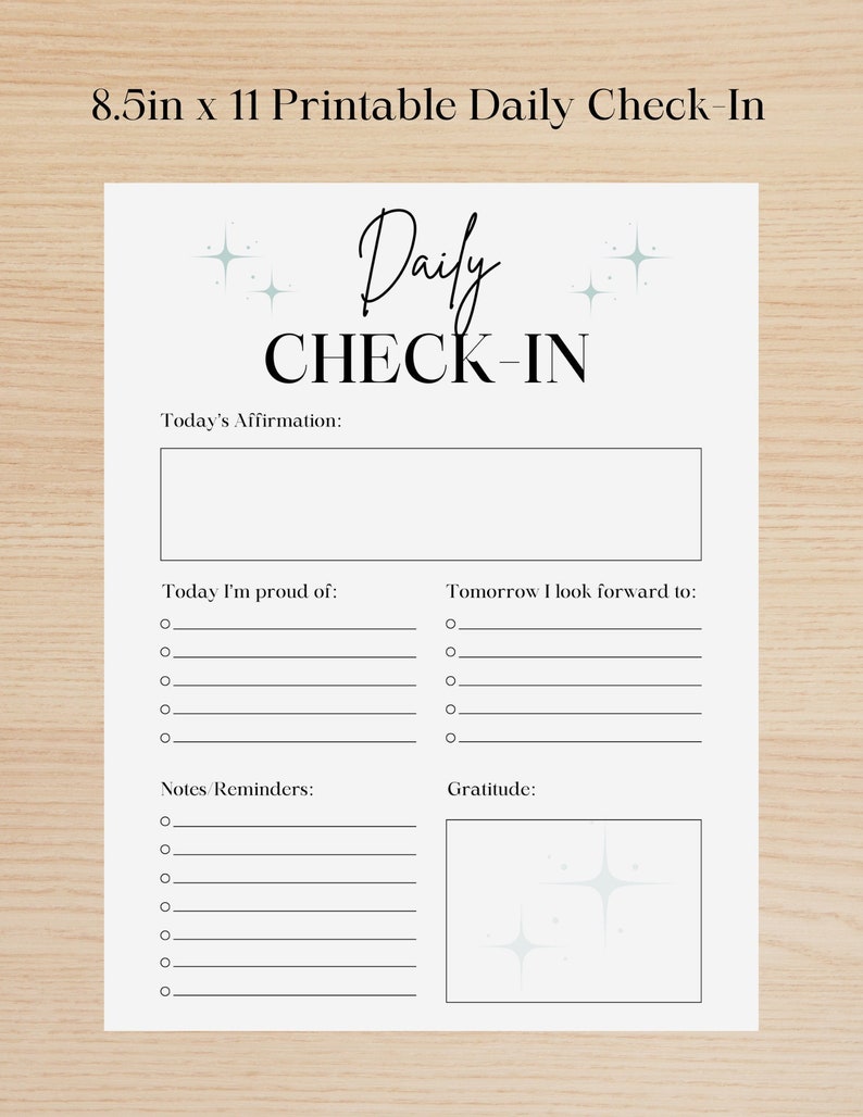8.5in X 11in Printable Daily Check-in Template | Journal | Gratitude ...