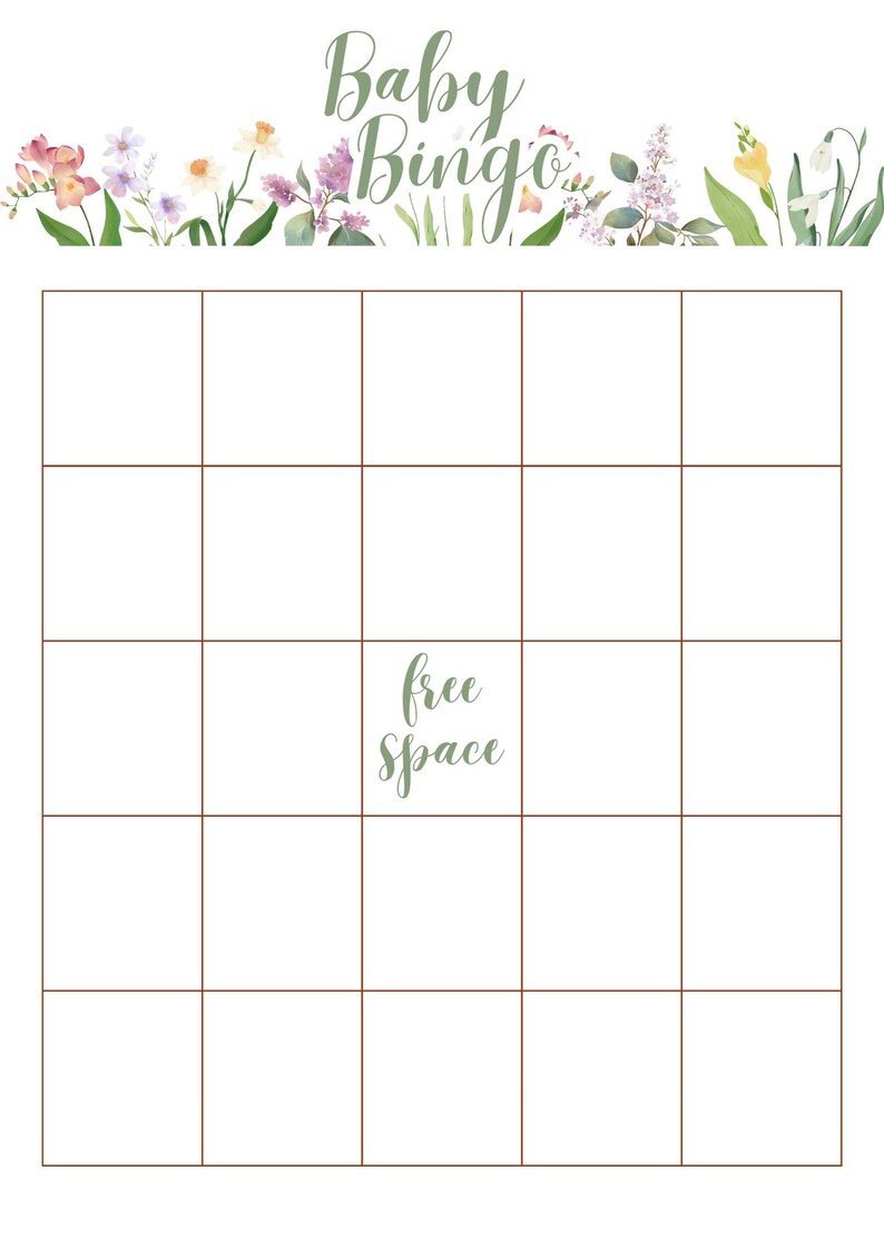 5in X 7in Printable Baby Bingo Card Template Baby Shower Game Gift ...