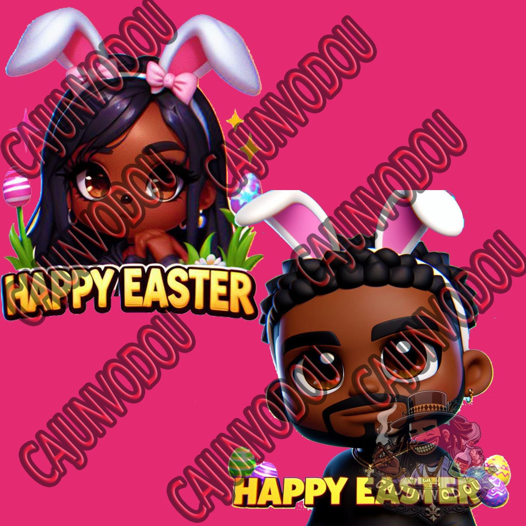 Cartoon Ebony Chibi Easter Character Png Bundle, Happy Easter Day Png ...
