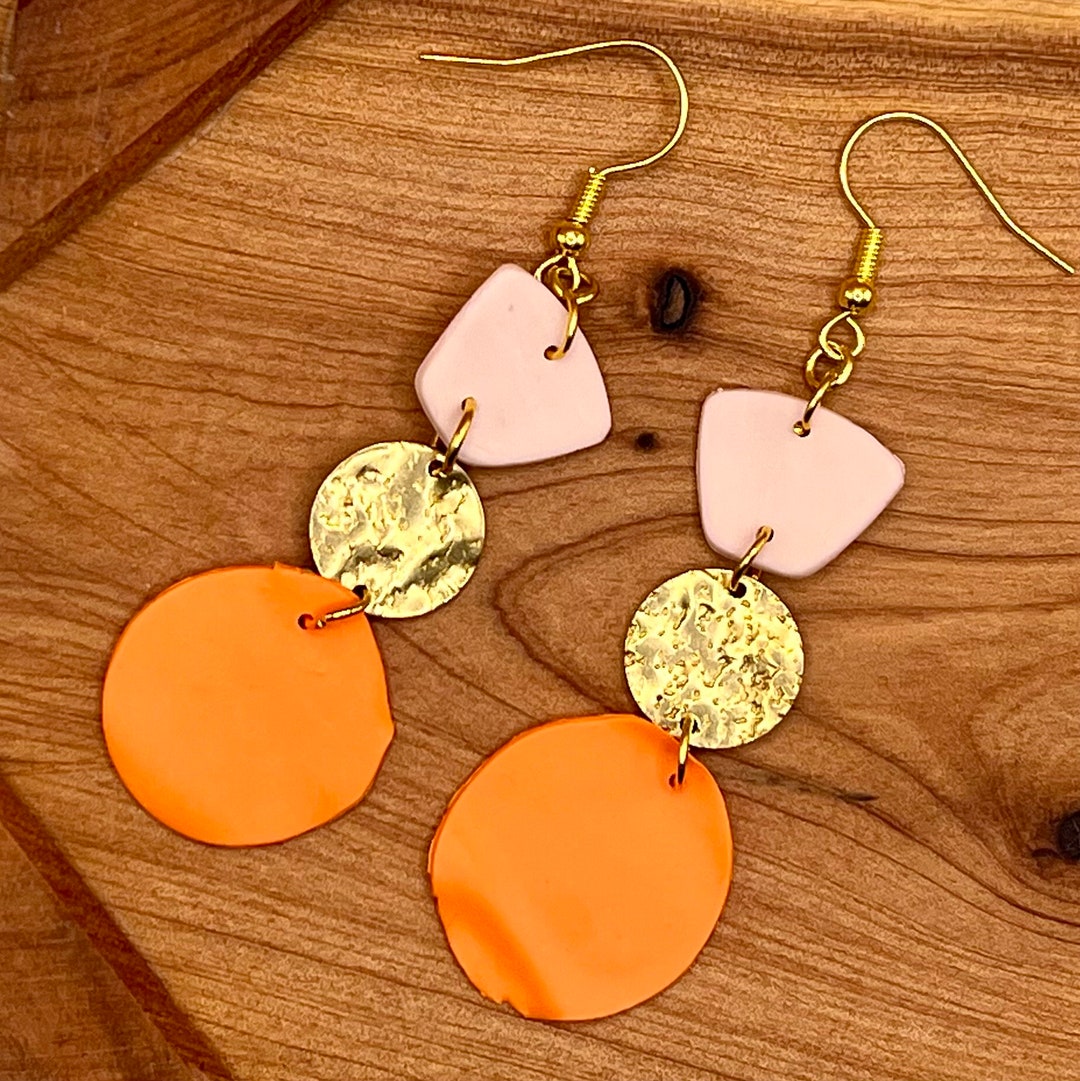 Light Pink, Orange and Gold Dangle Earrings - Etsy