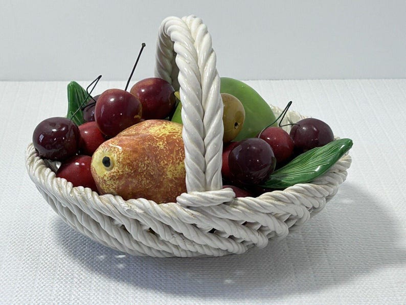 Vintage 1980s MCM Centerpiece Bassano Italy Ceramic Hand-painted Fruit ...